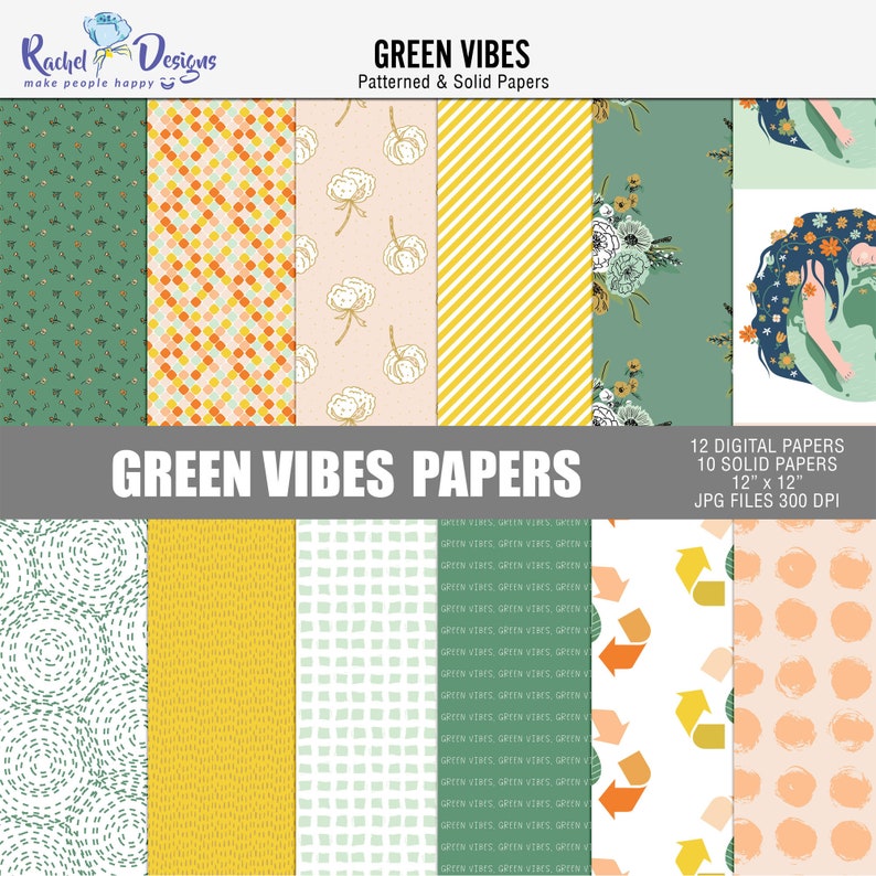 Green Vibes Digital Scrapbook Kit, Digital Ecology Theme Mix Media ...