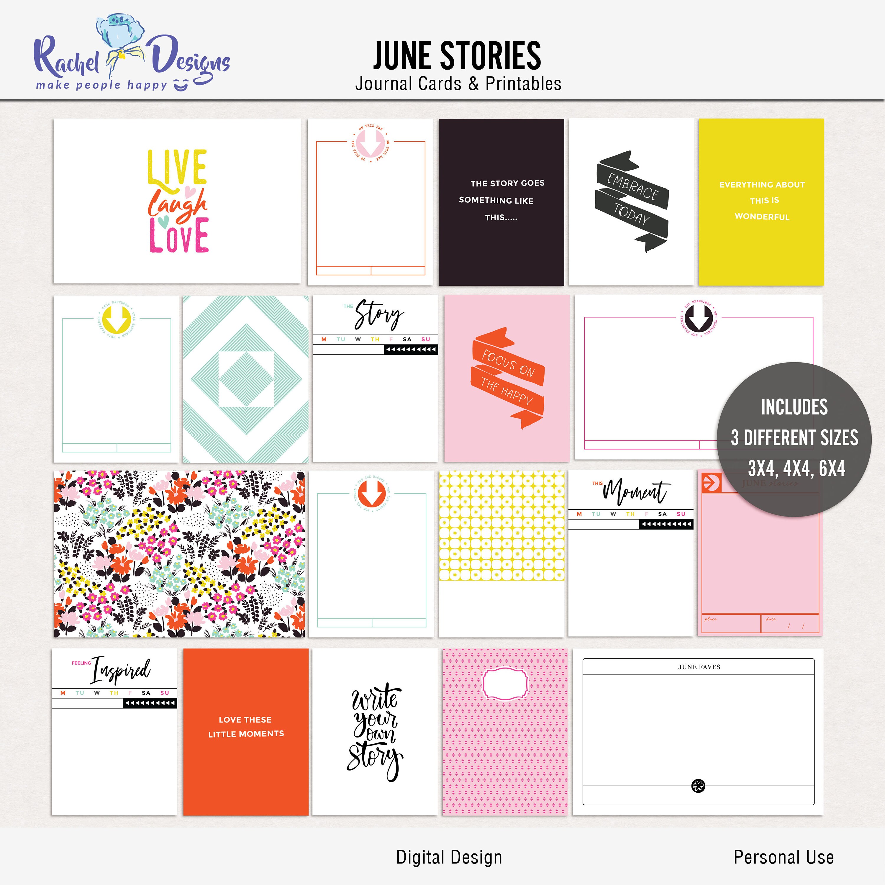 Printable Digital Journal Cards, Digital Pocket Cards, Project Life ...