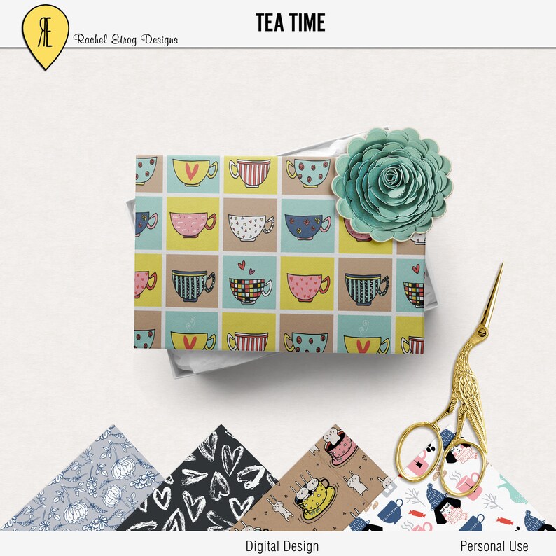 Tea Time Digital Scrapbooking Kit Printable Tea Pattern - Etsy