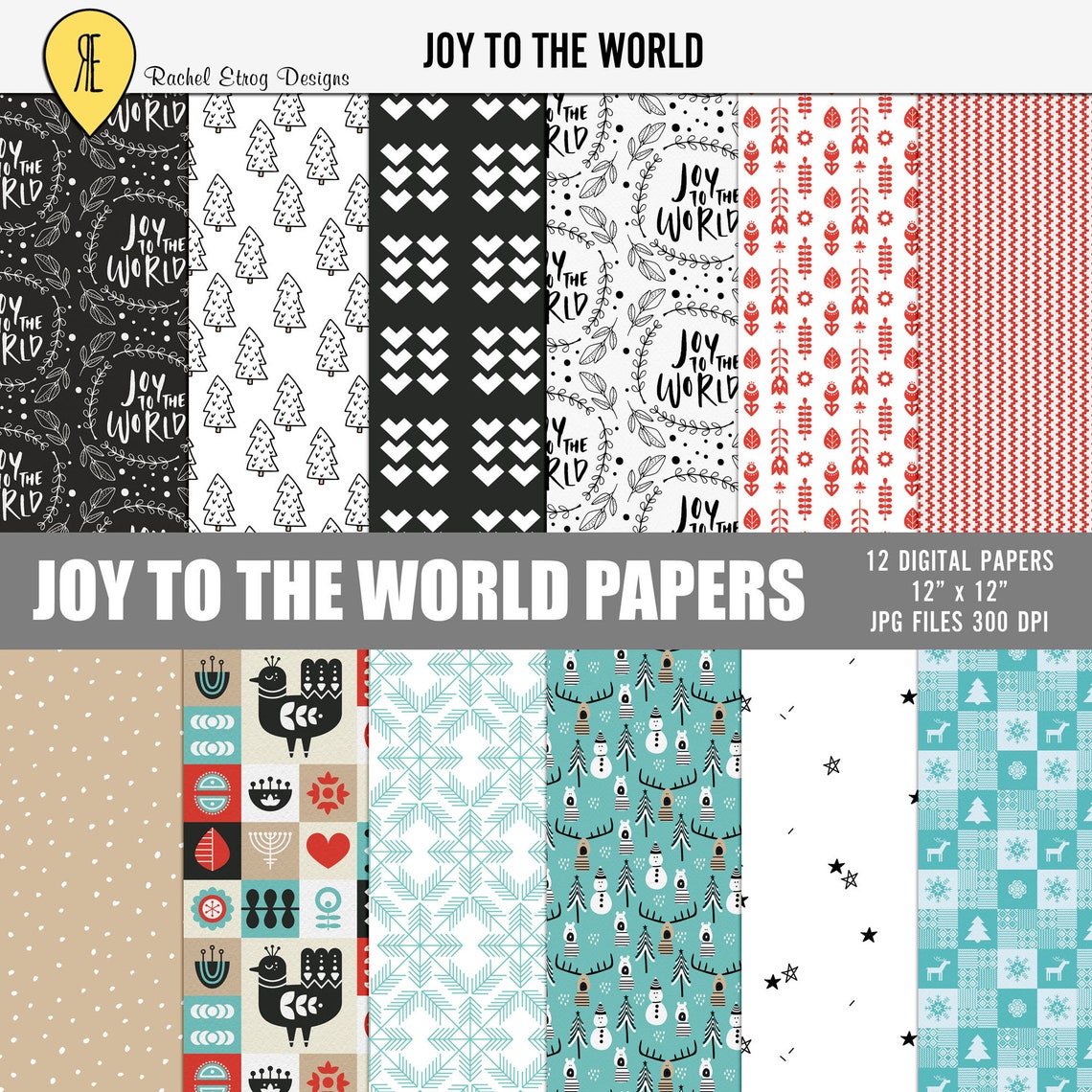 Christmas Joy to the World Digital Paper Pack, Christmas Printable ...