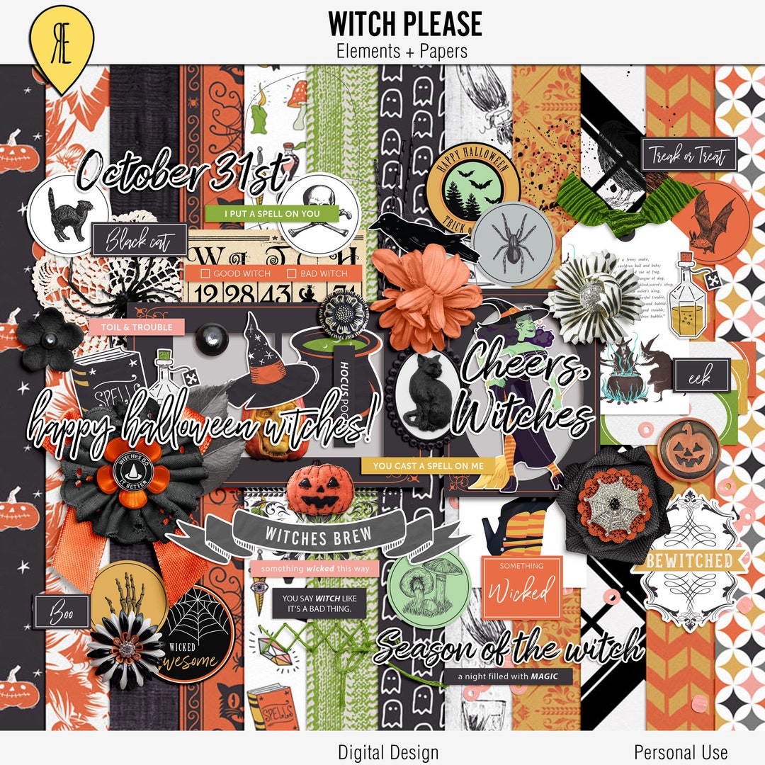 Witch Please Halloween Digital Scrapbooking Kit, Halloween Elements ...