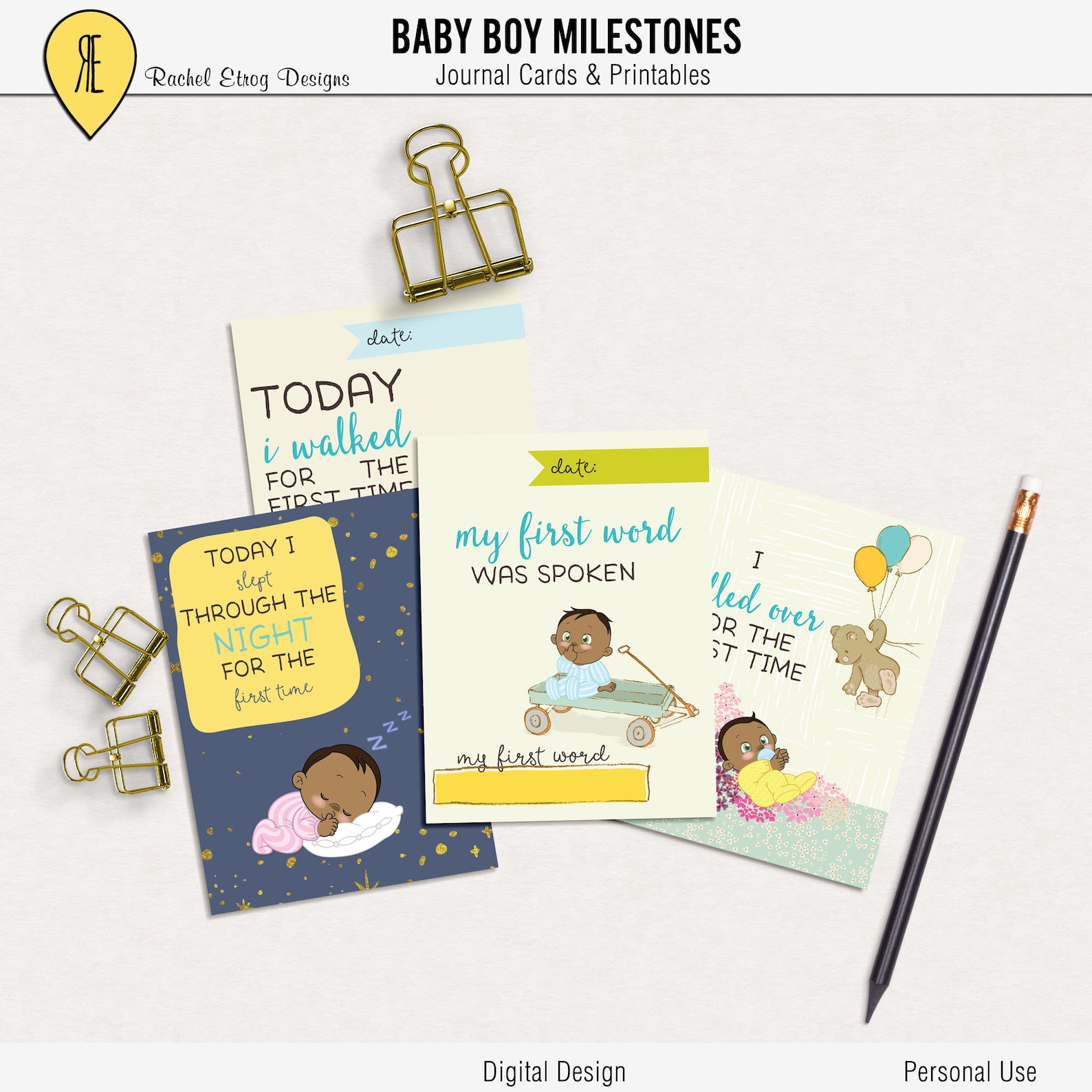 Baby Boy Printable Milestone Project Life Cards, Baby Boy Journal Cards ...