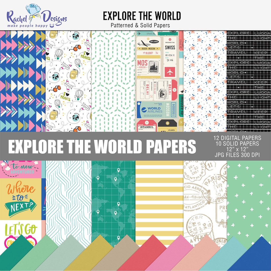 Explore the World Digital Paper Pack, Printable Travel Papers, Digital ...