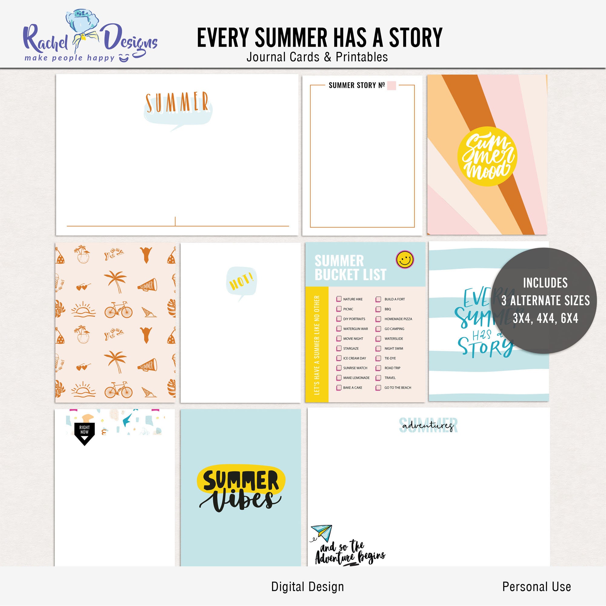 Every Summer Has A Story Digital Journal Cards, Printable Digital ...