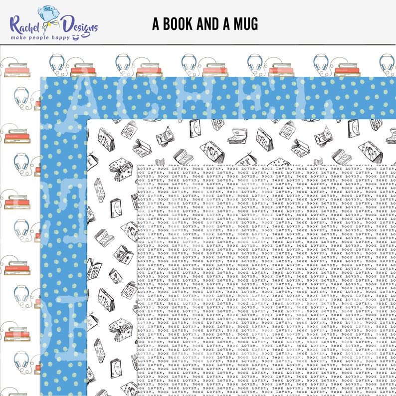 A Book and a Mug Digital Scrapbooking Kit, Reading Printable Pattern ...