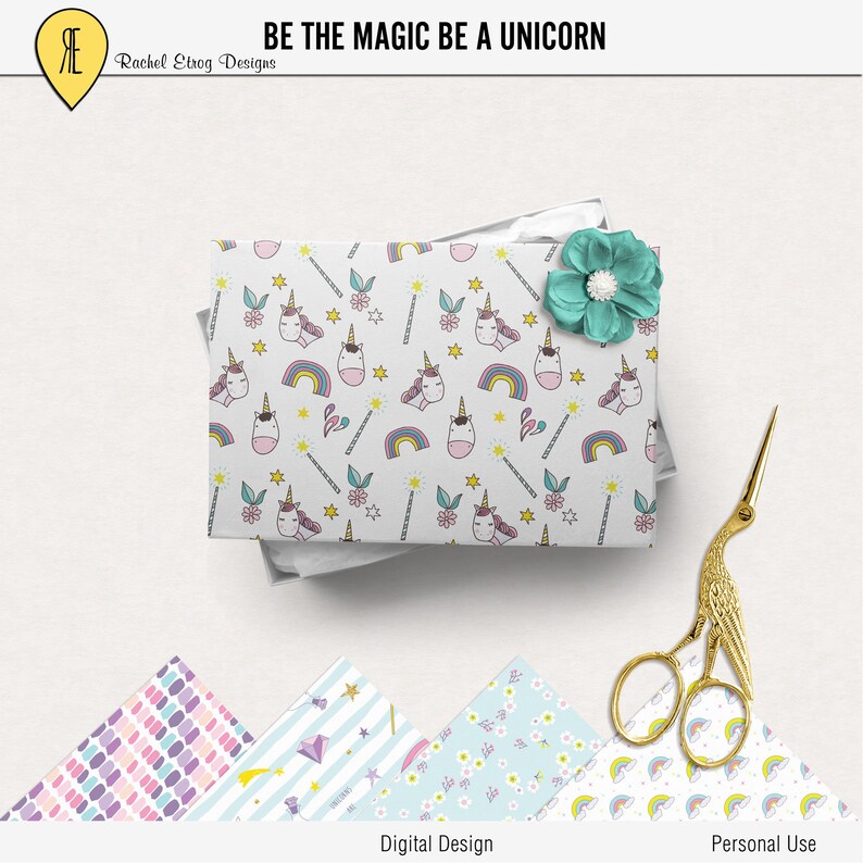 Be the Magic Be a Unicorn Digital Paper Pack, Printable Unicorn Papers ...