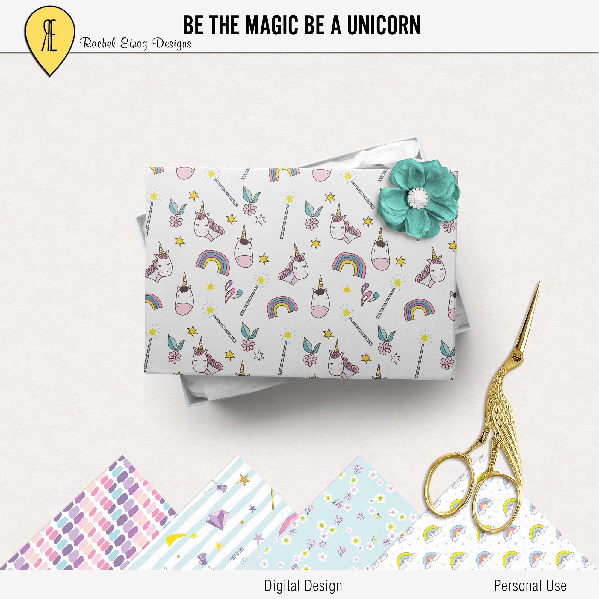 Be the Magic Be a Unicorn Digital Paper Pack, Printable Unicorn Papers ...