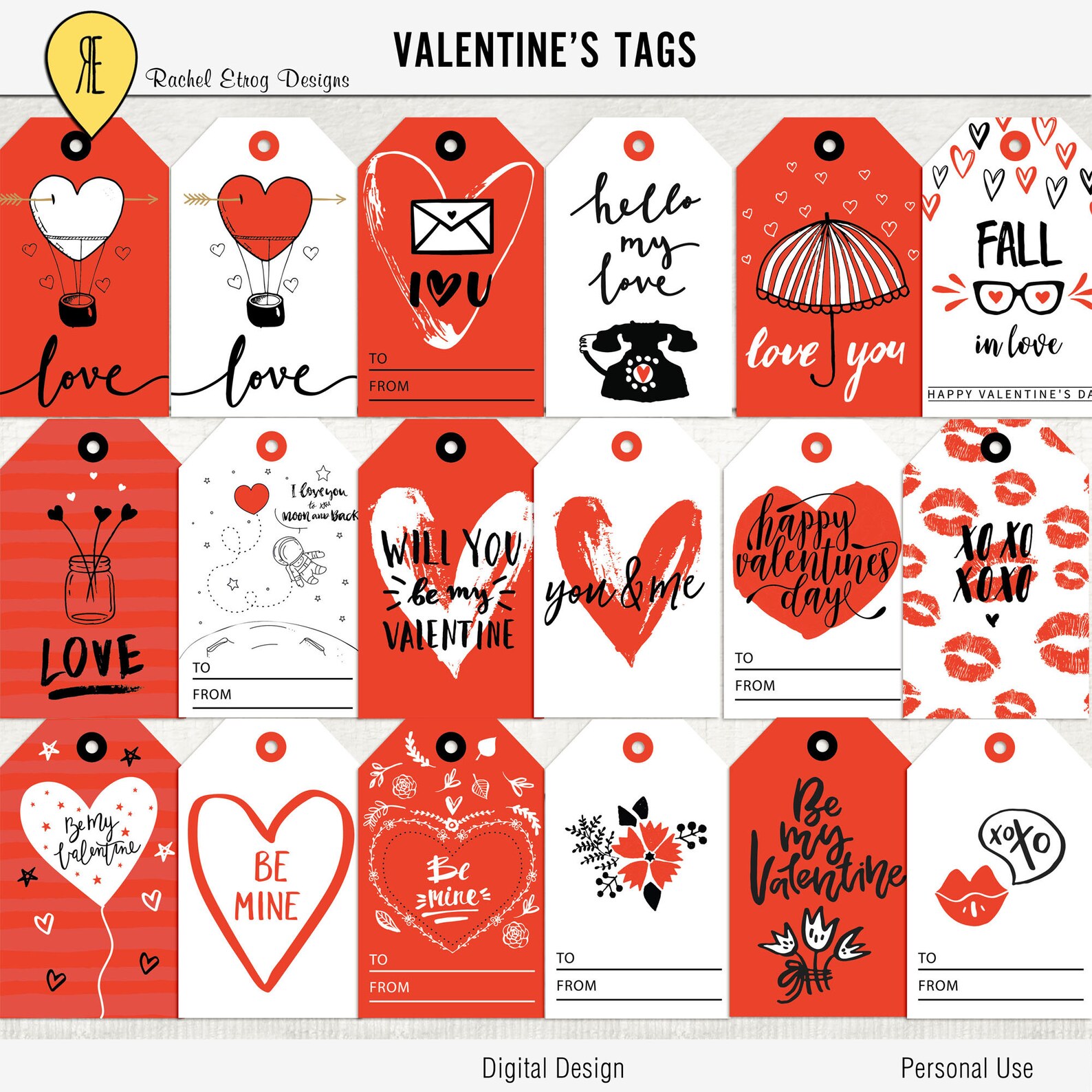 Valentine's Tags Valentine's Printable Tags Digital | Etsy