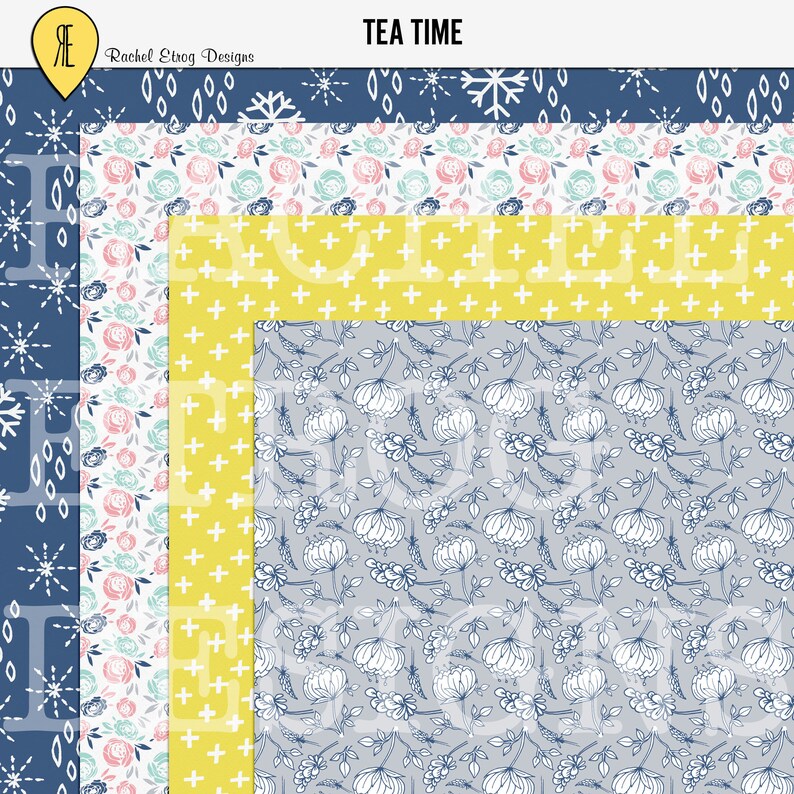 Tea Time Digital Scrapbooking Kit Printable Tea Pattern - Etsy