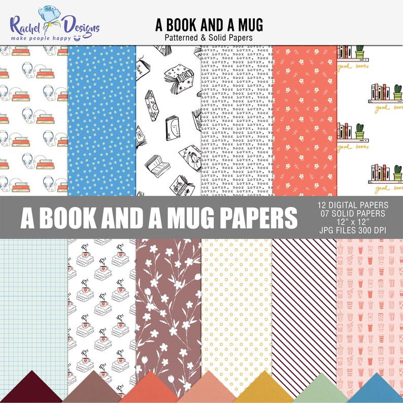 A Book and a Mug Digital Scrapbooking Collection, Reading Digital ...