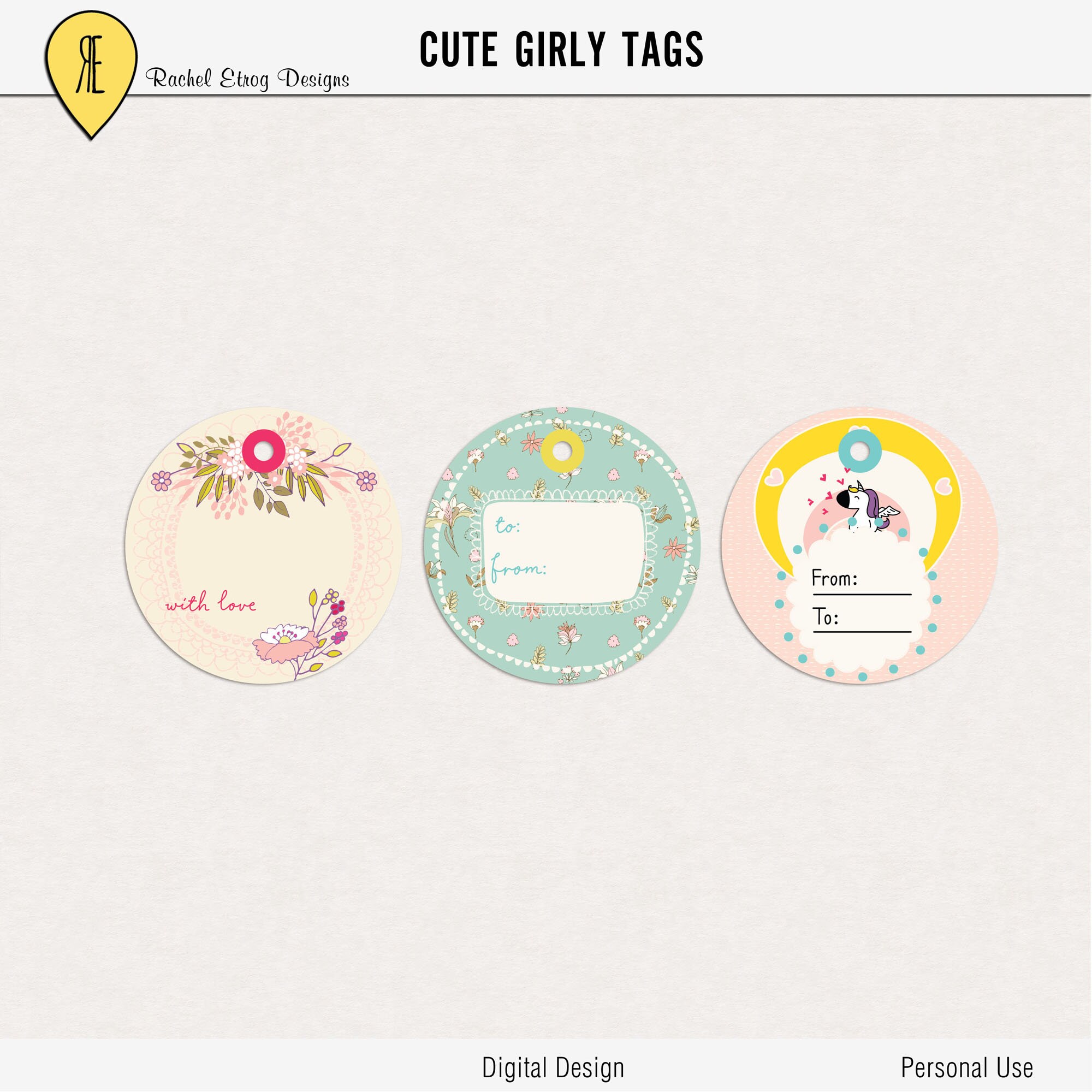 Spring Digital Gift Tags, Girly Printable Gift Tags, Printable Floral ...
