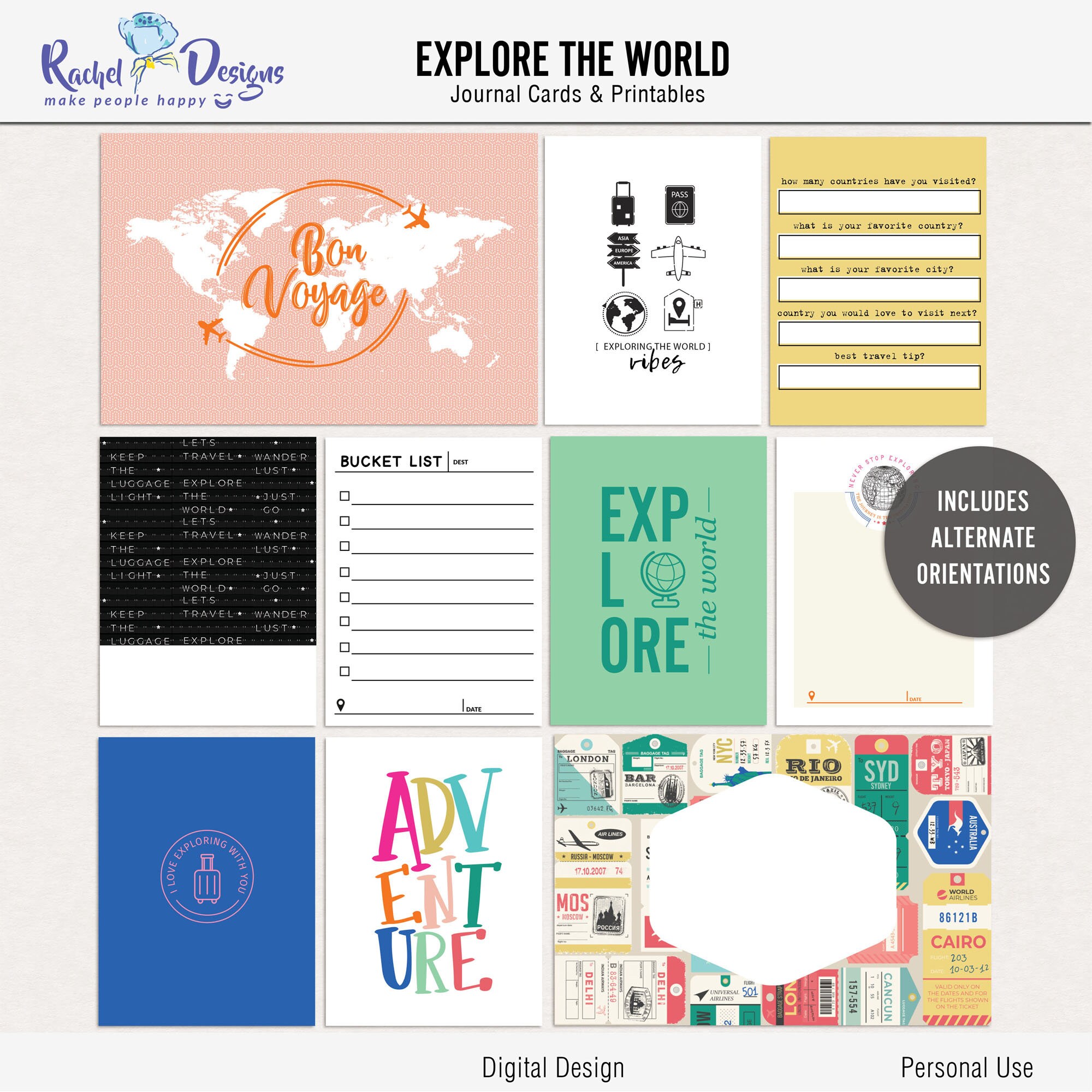 Explore the World Digital Journal Cards, Digital Travel Pocket Cards ...