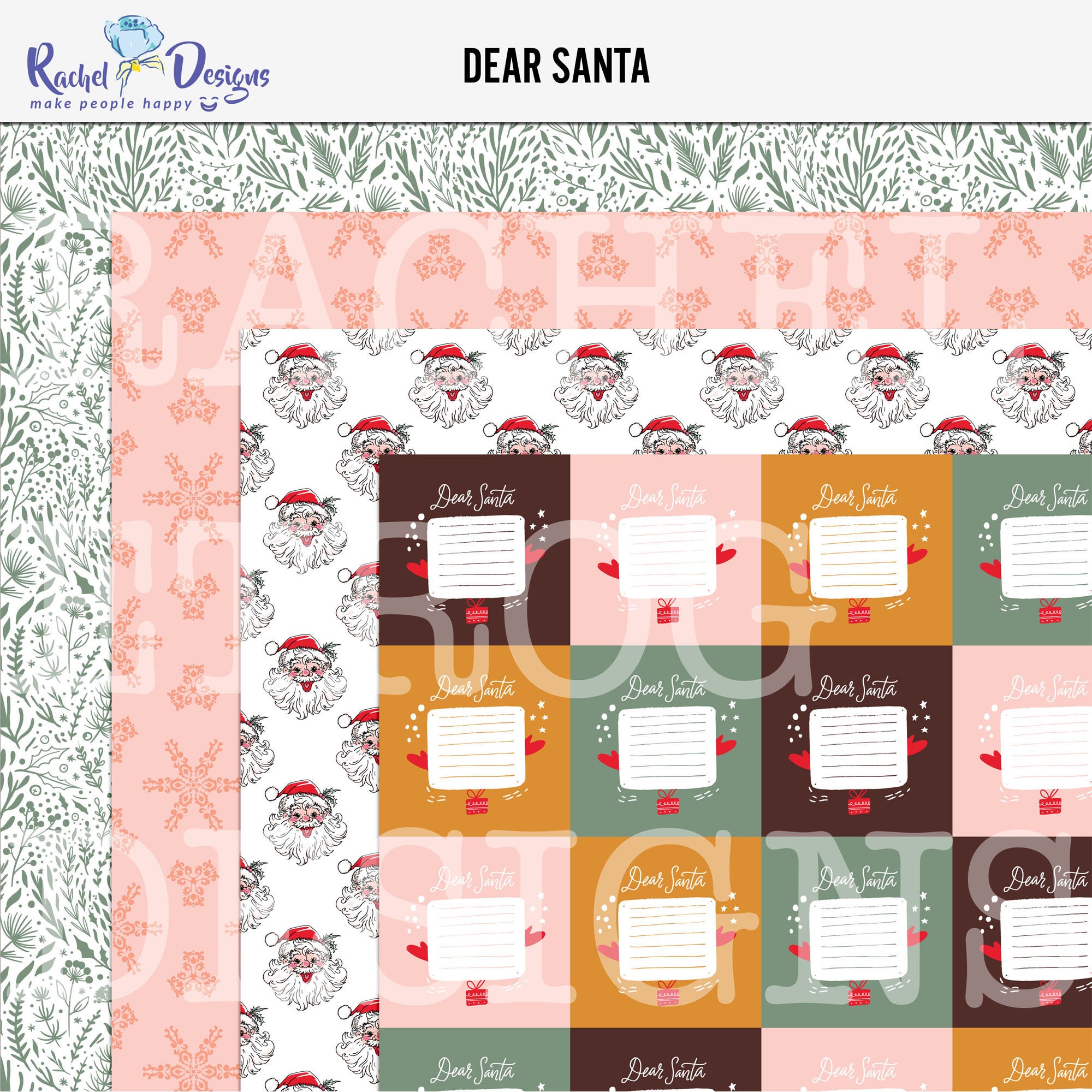 Dear Santa Digital Scrapbooking Kit, Digital Christmas Paper Pack ...