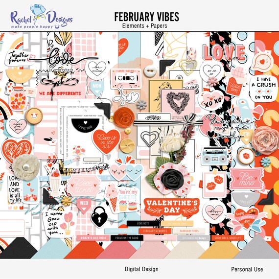 February Vibes Digital Scrapbooking Kit Abstract Printable - Etsy