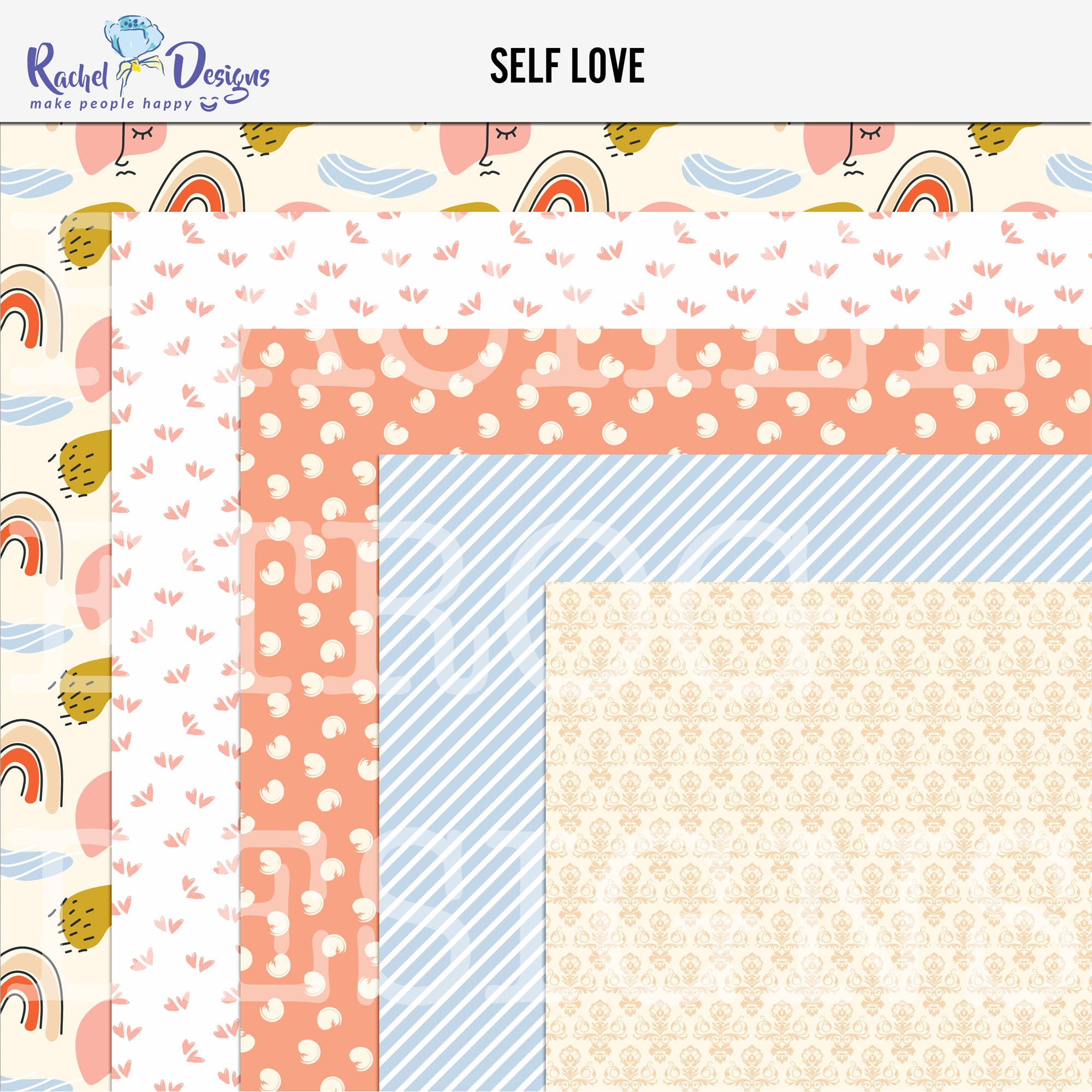 Self Love Digital Paper Pack, Feminine Digital Scrapbooking Papers ...