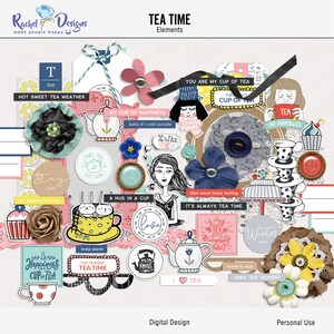 Tea Time Digital Scrapbooking Kit, Printable Tea Pattern Papers ...