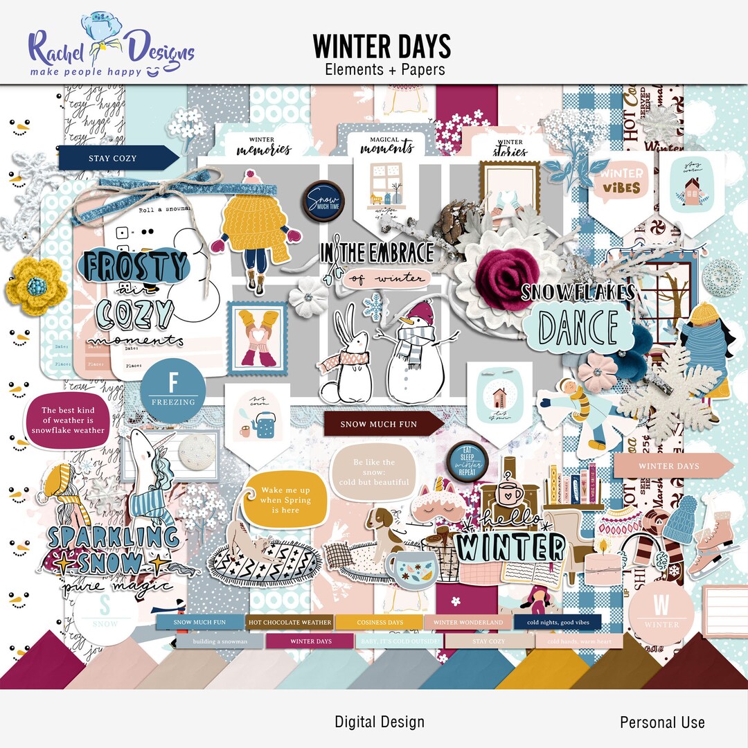 Winter Days Digital Scrapbooking Kit, Winter Printable Pattern Papers ...