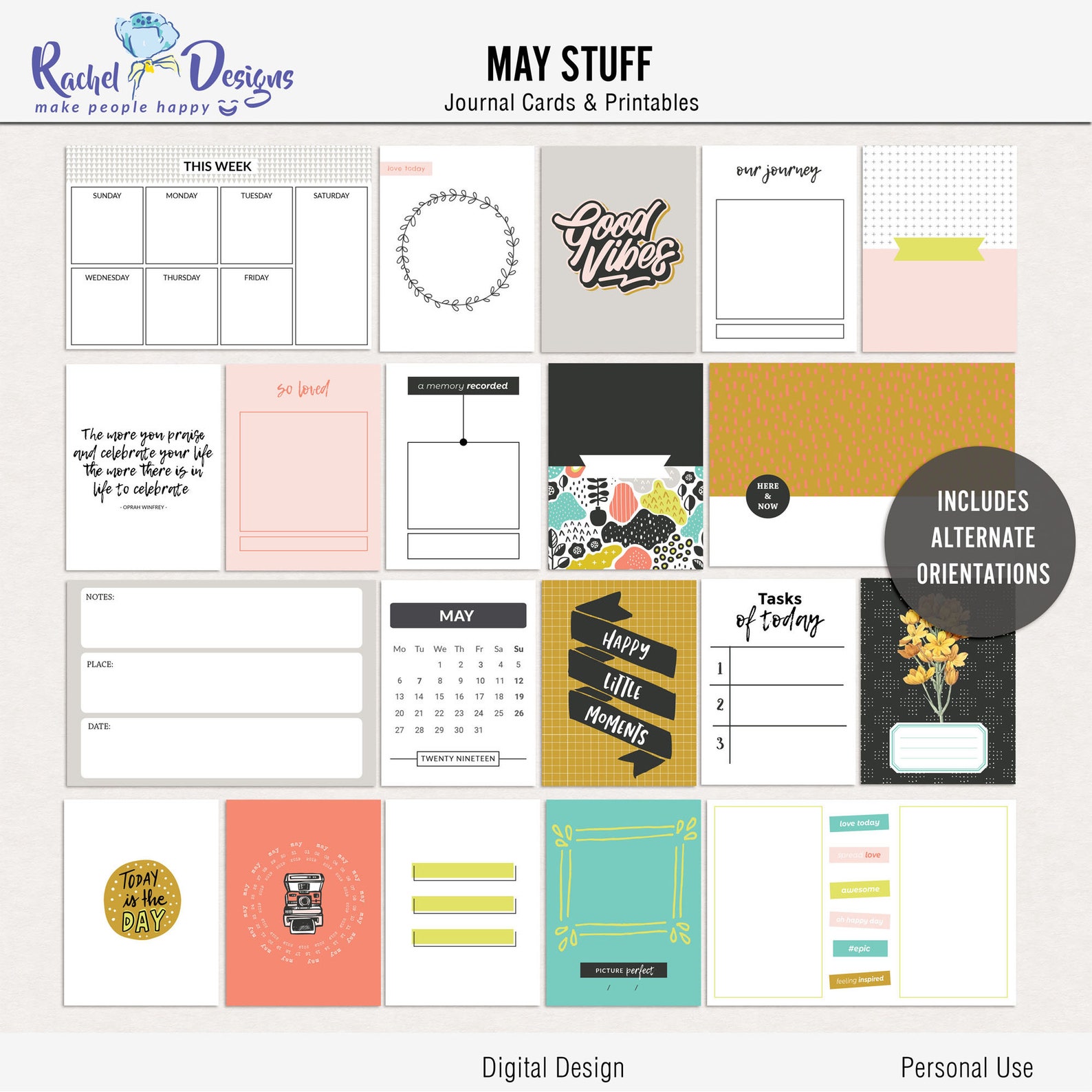 Printable Digital Journal Cards Digital Pocket Cards Project - Etsy