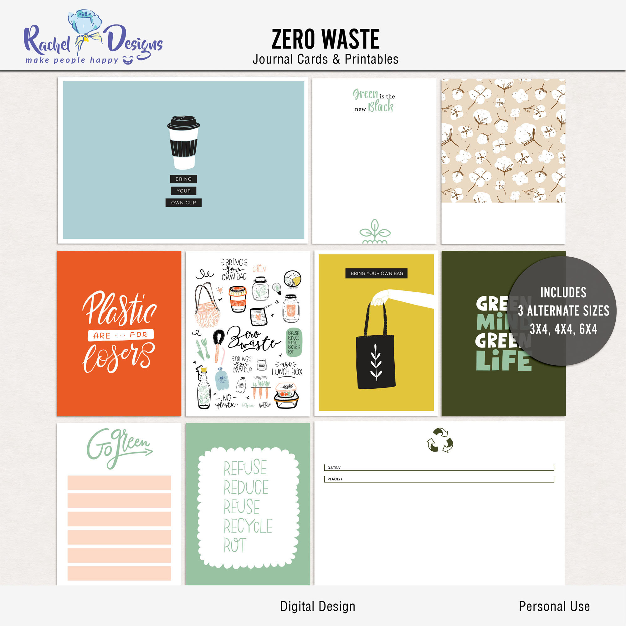 Printable Zero Waste Digital Journal Cards, Digital Planet Journal ...