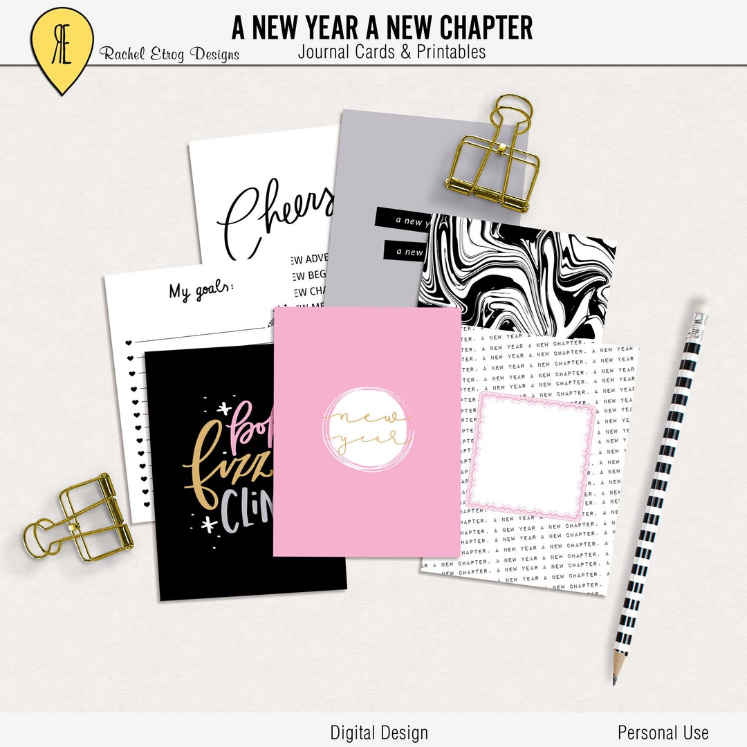 Printable New Year's Journal Cards, Digital New Year Pocket Cards, New ...