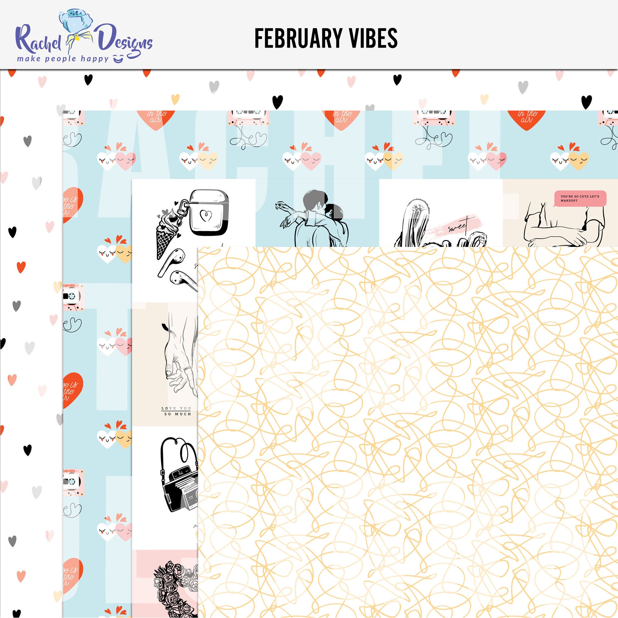 February Vibes Digital Paper Pack, Valentine's Digital Craft Papers ...