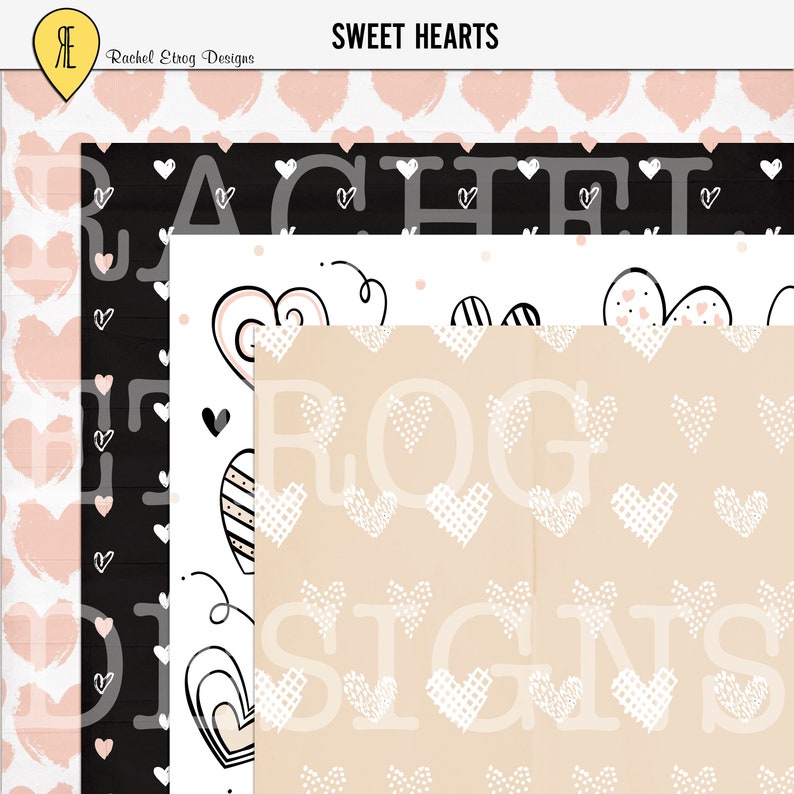 Heart Digital Papers Valentine's Digital Paper Love - Etsy