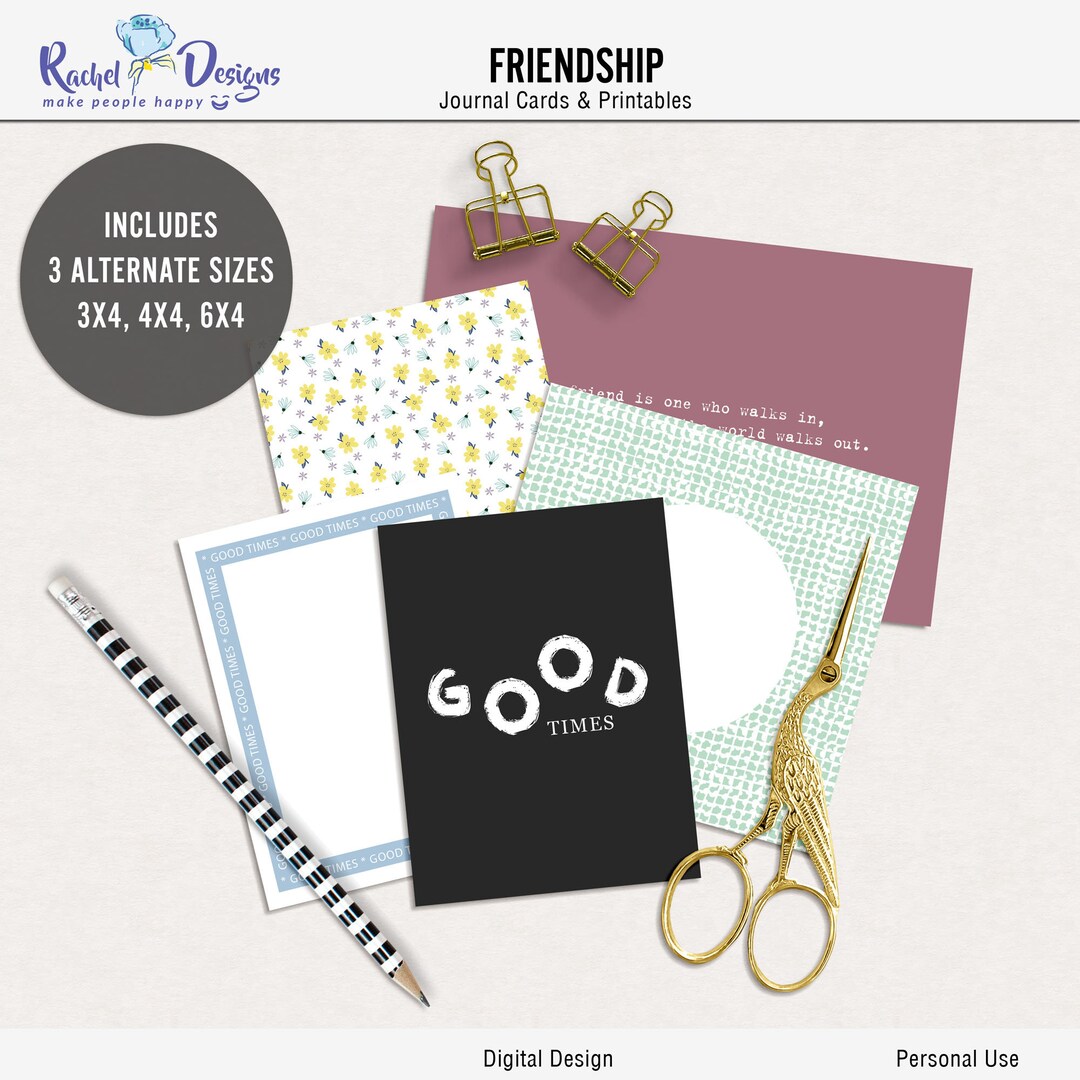 Friendship Digital Journal Cards, Friends Printable Journal Cards ...