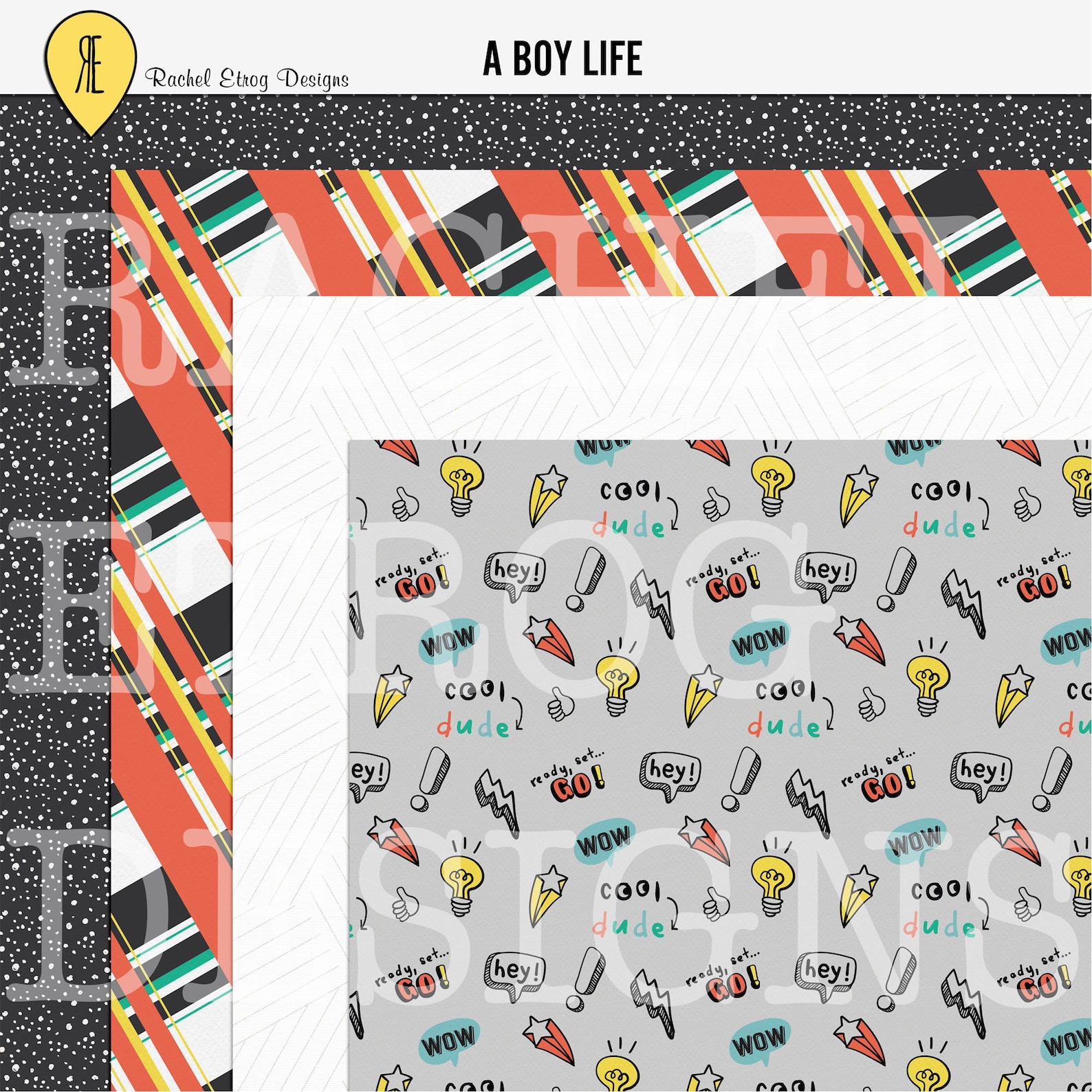 A Boy Life Digital Paper Pack, Printable Boys Scrapbook Papers, Kids ...