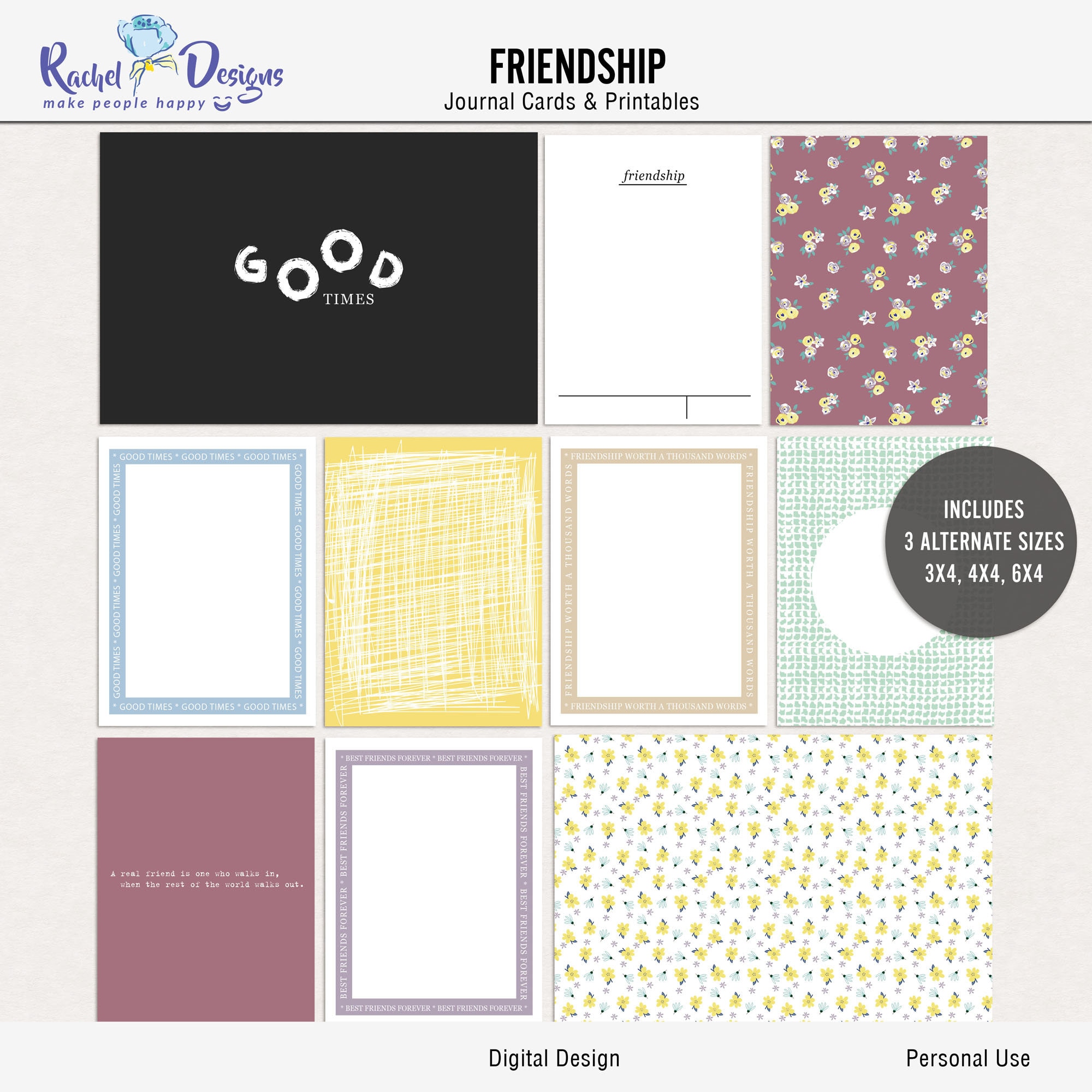 Friendship Digital Journal Cards, Friends Printable Journal Cards ...