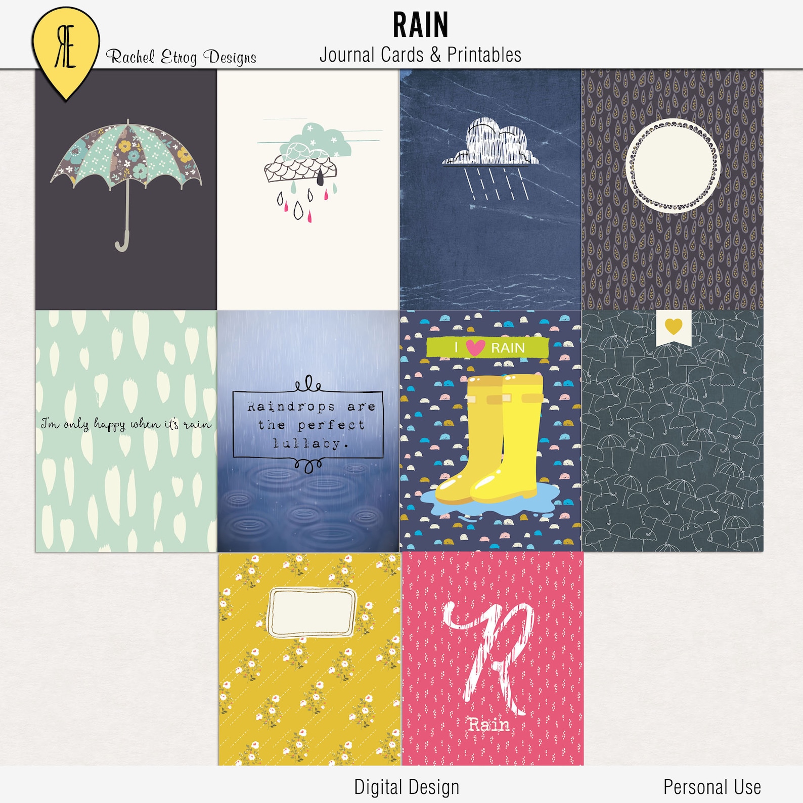 Rain Journal Cards Instant Download Printable Journaling - Etsy Israel