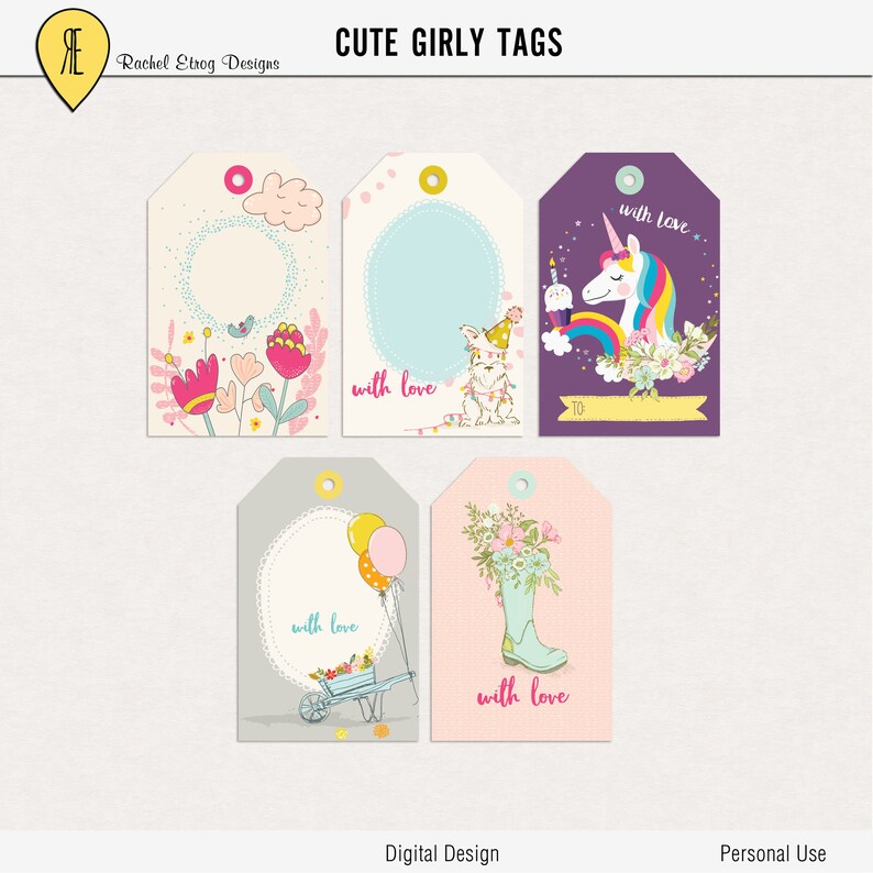 Spring Digital Gift Tags, Girly Printable Gift Tags, Printable Floral ...