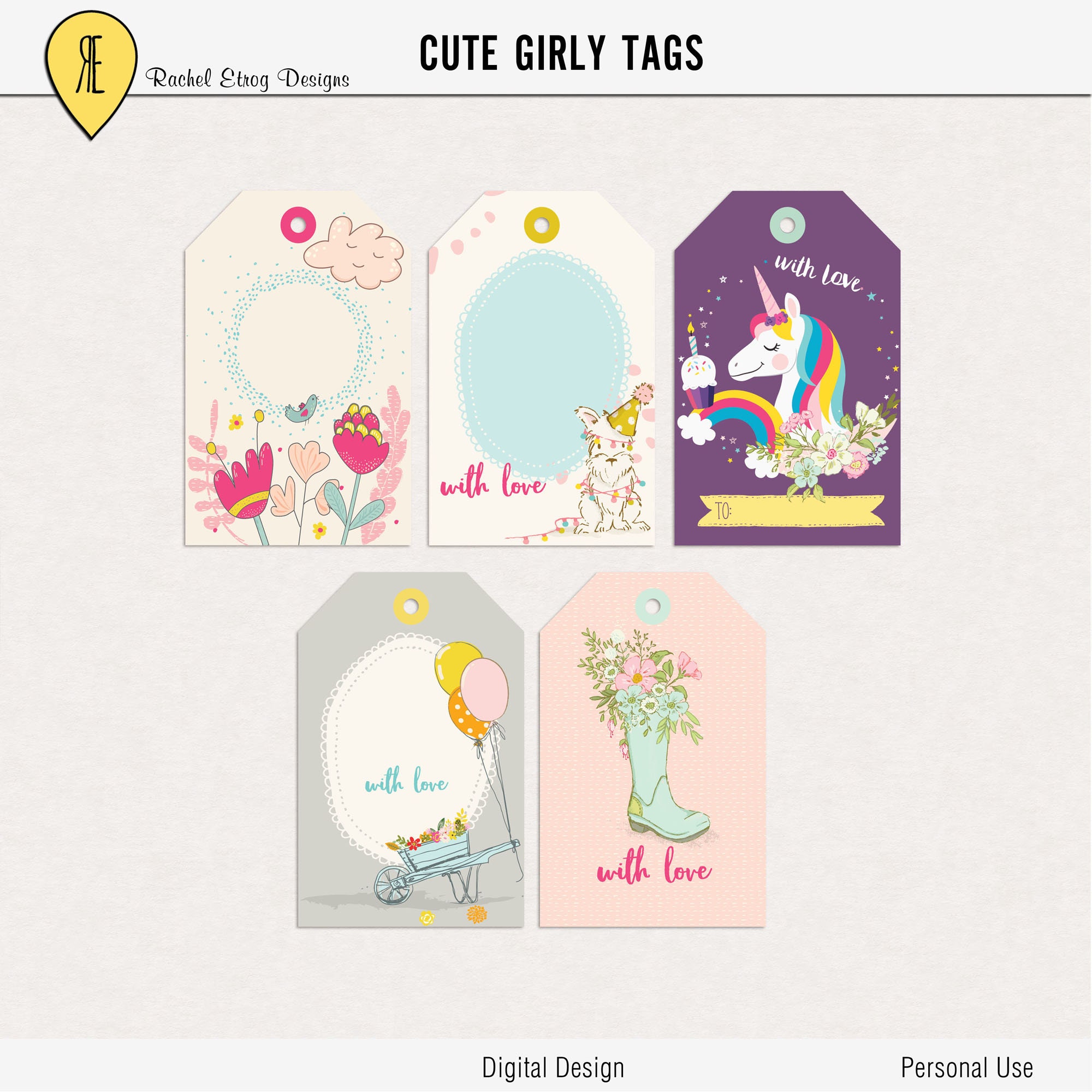 Spring Digital Gift Tags, Girly Printable Gift Tags, Printable Floral ...