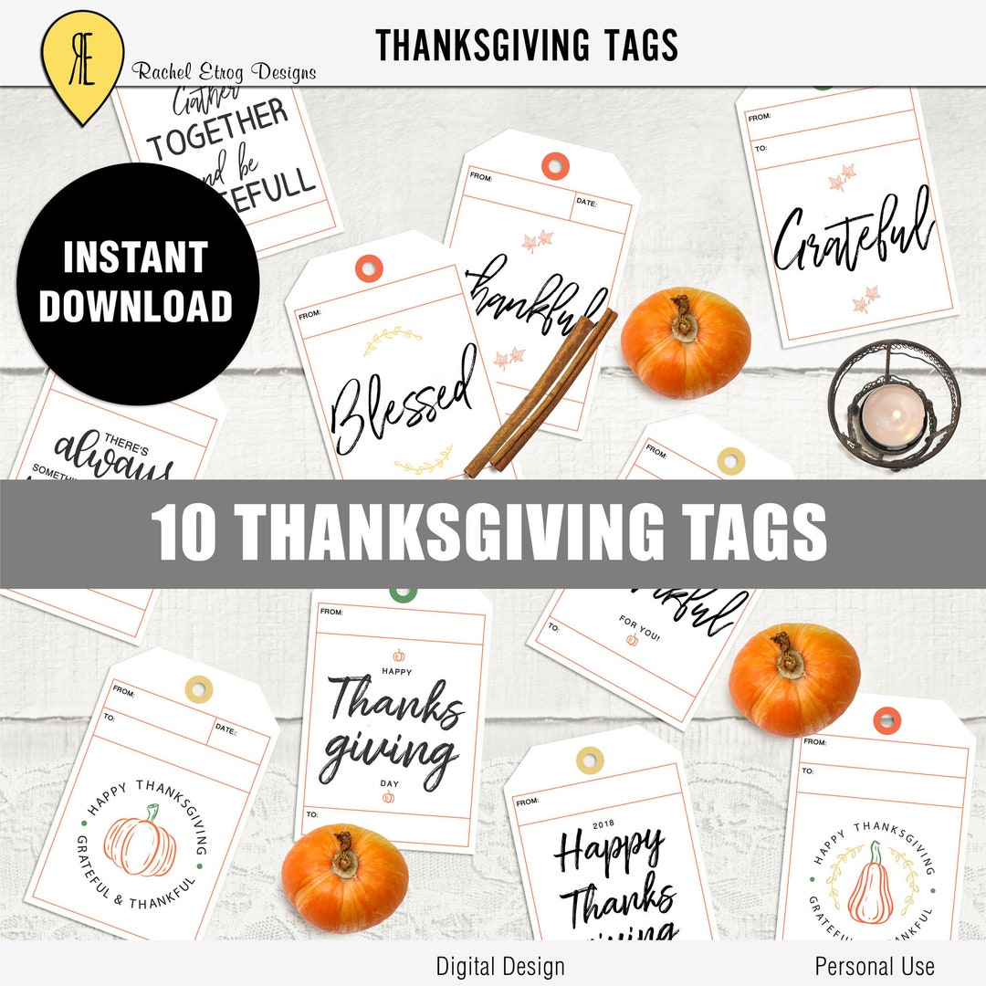 Etiquetas de regalo digitales de Acción de Gracias, Etiquetas ...