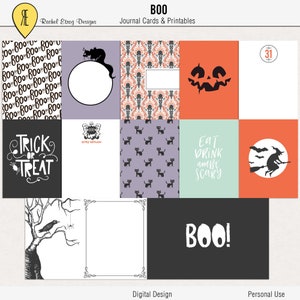 Boo Halloween Printable Digital Journal Cards, Halloween Digital ...