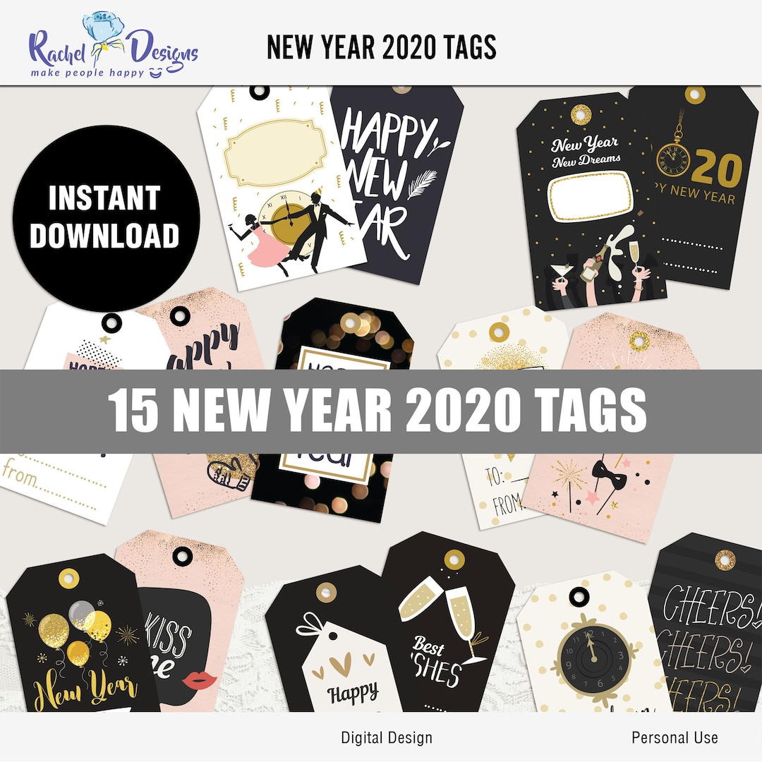 New Year Printable Gift Tags, New Year Printable Tags, Digital New Year ...