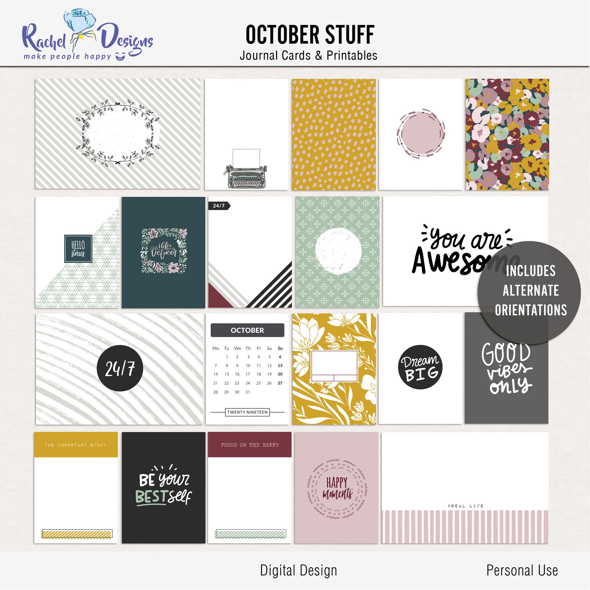 Printable Digital Journal Cards, Digital Pocket Cards, Project Life ...