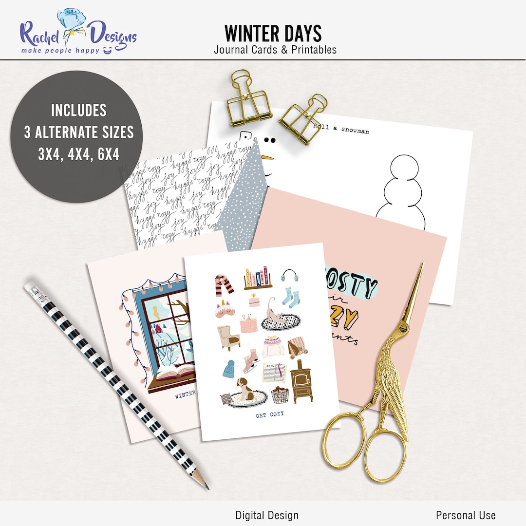 Winter Days Digital Journal Cards, Printable Pocket Cards, Winter ...