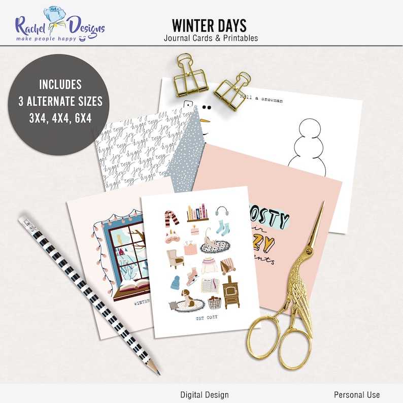 Winter Days Digital Journal Cards, Printable Pocket Cards, Winter ...