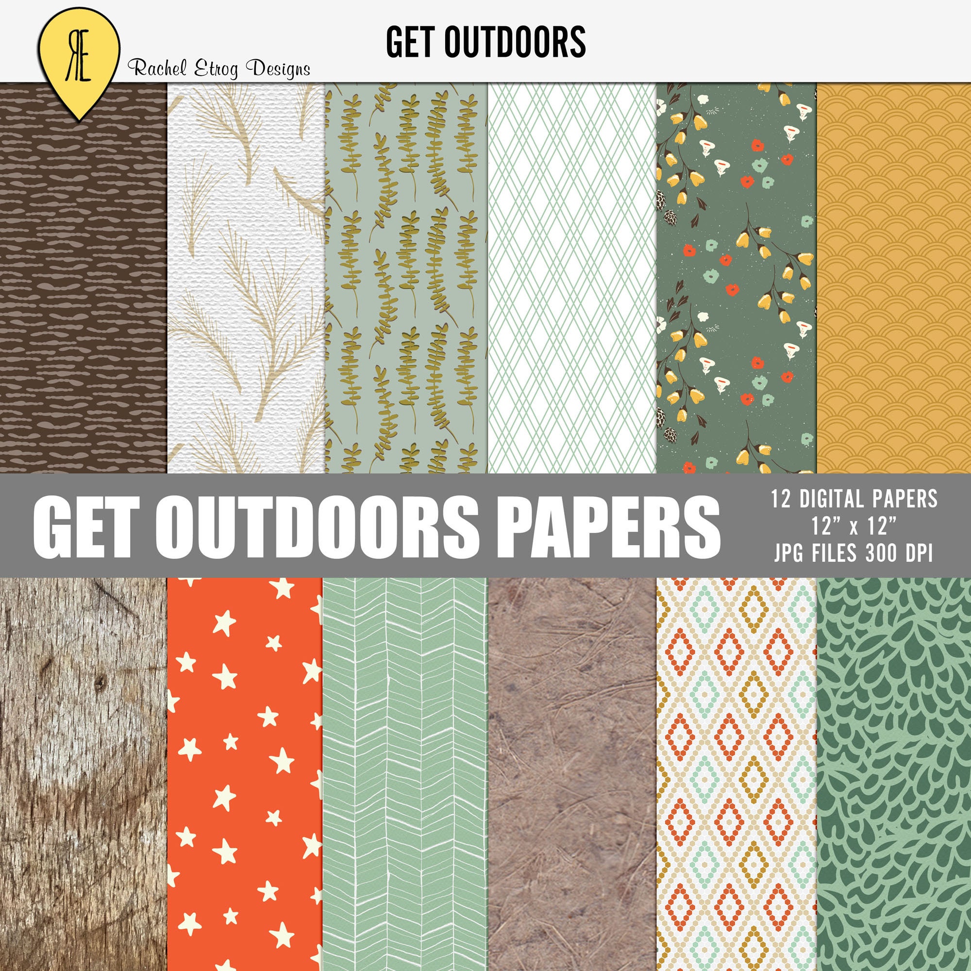 Get Outdoors Digital Scrapbook Paper, Nature Printed Paper, Nature ...