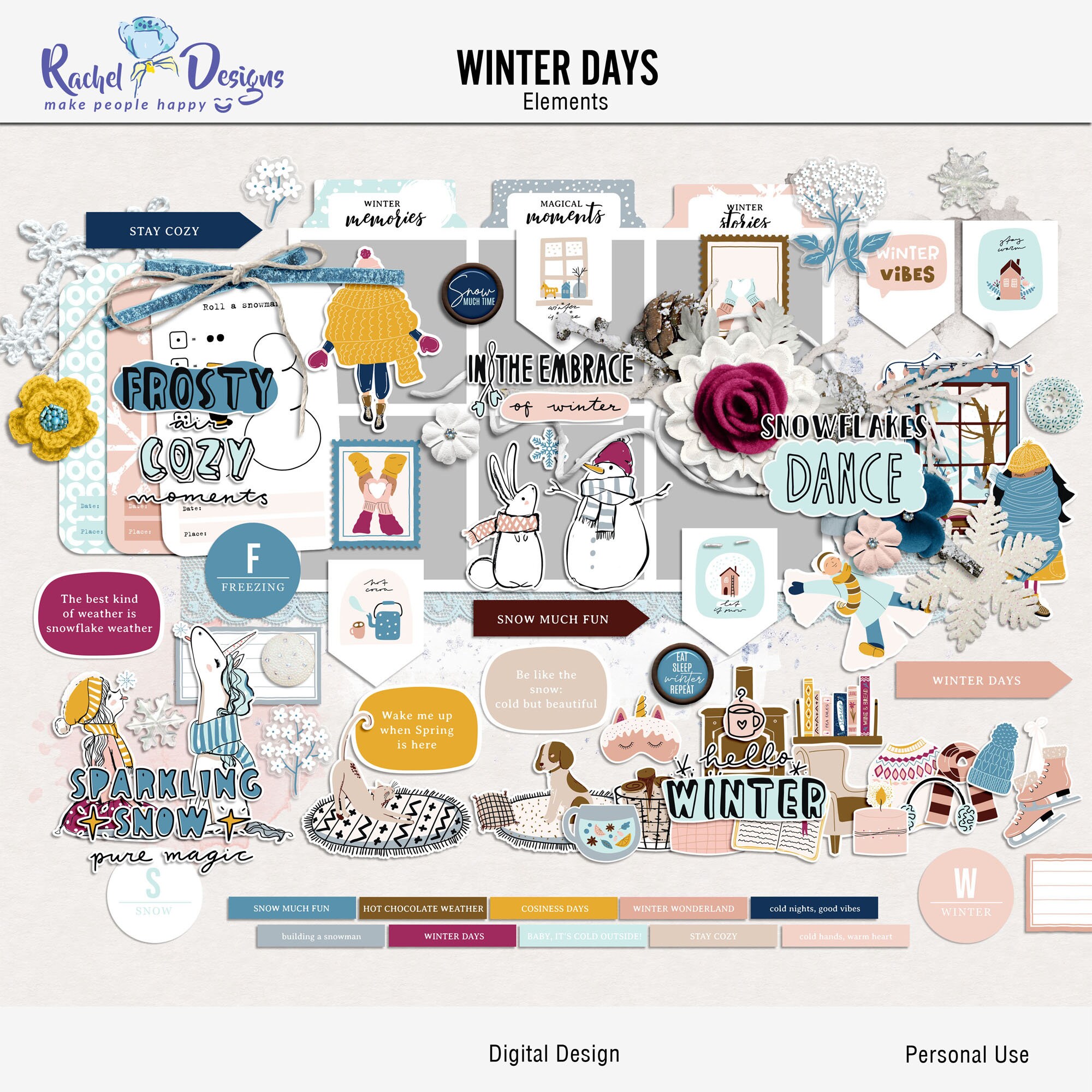 Winter Days Digital Elements Pack, Digital Winter Scrapbooking Elements ...