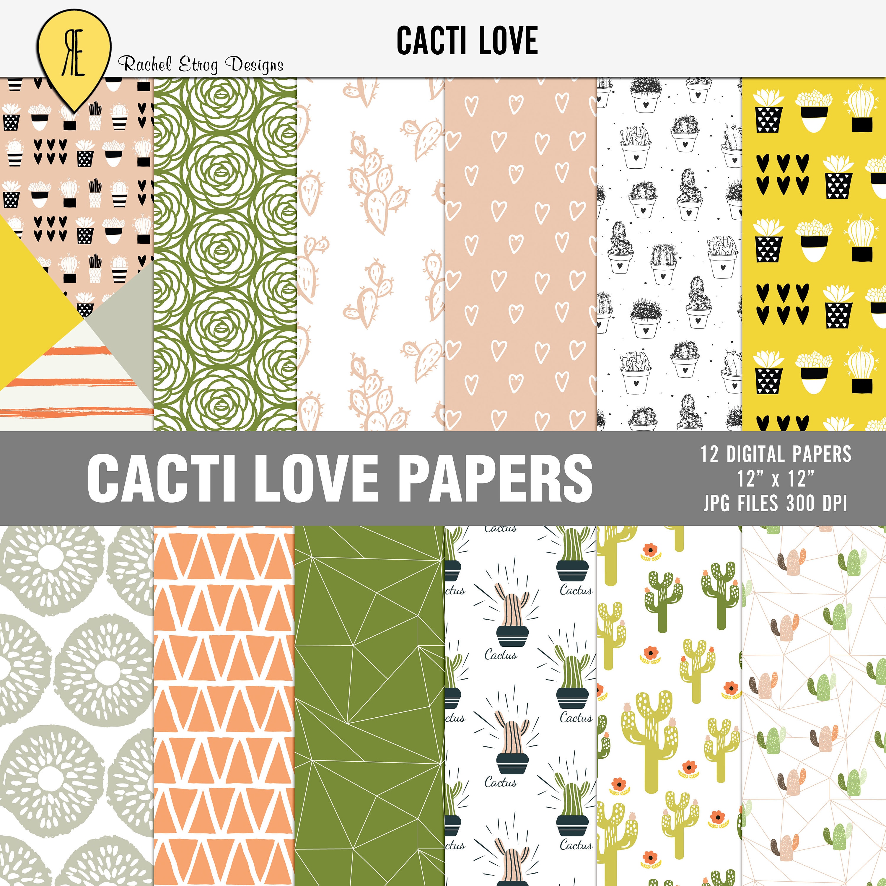 Cactus Digital Scrapbooking Papers, Succulent Scrapbook Digital Paper ...