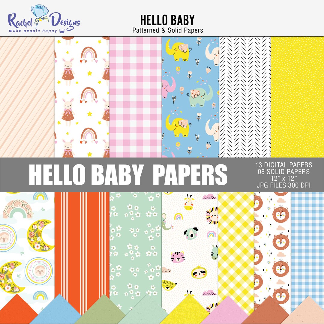 Hello Baby Printable Digital Paper Pack, Baby Digital Craft Scrapbook ...