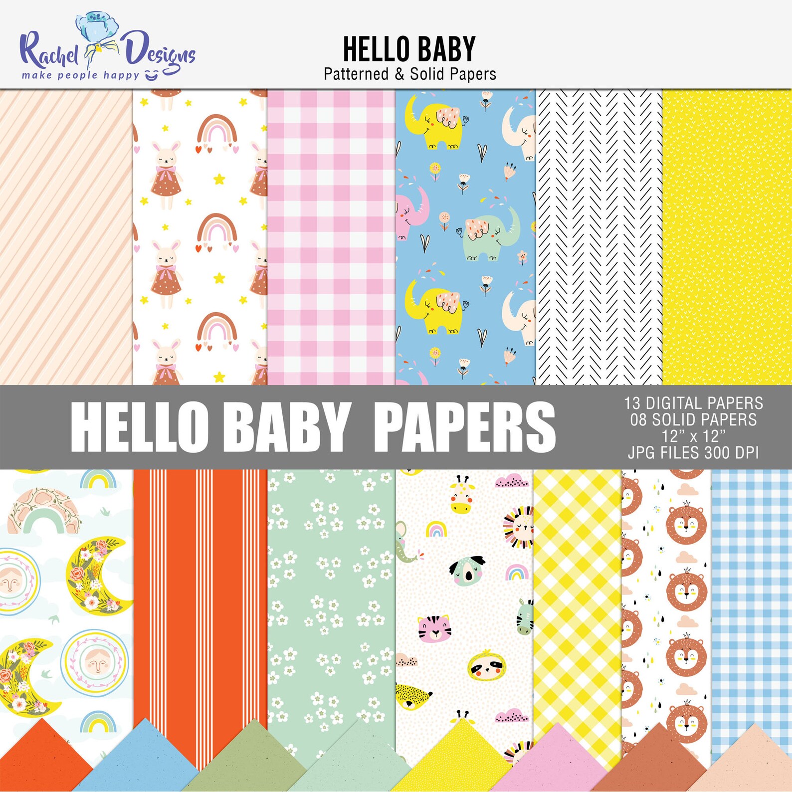 Hello Baby Printable Digital Paper Pack, Baby Digital Craft Scrapbook ...