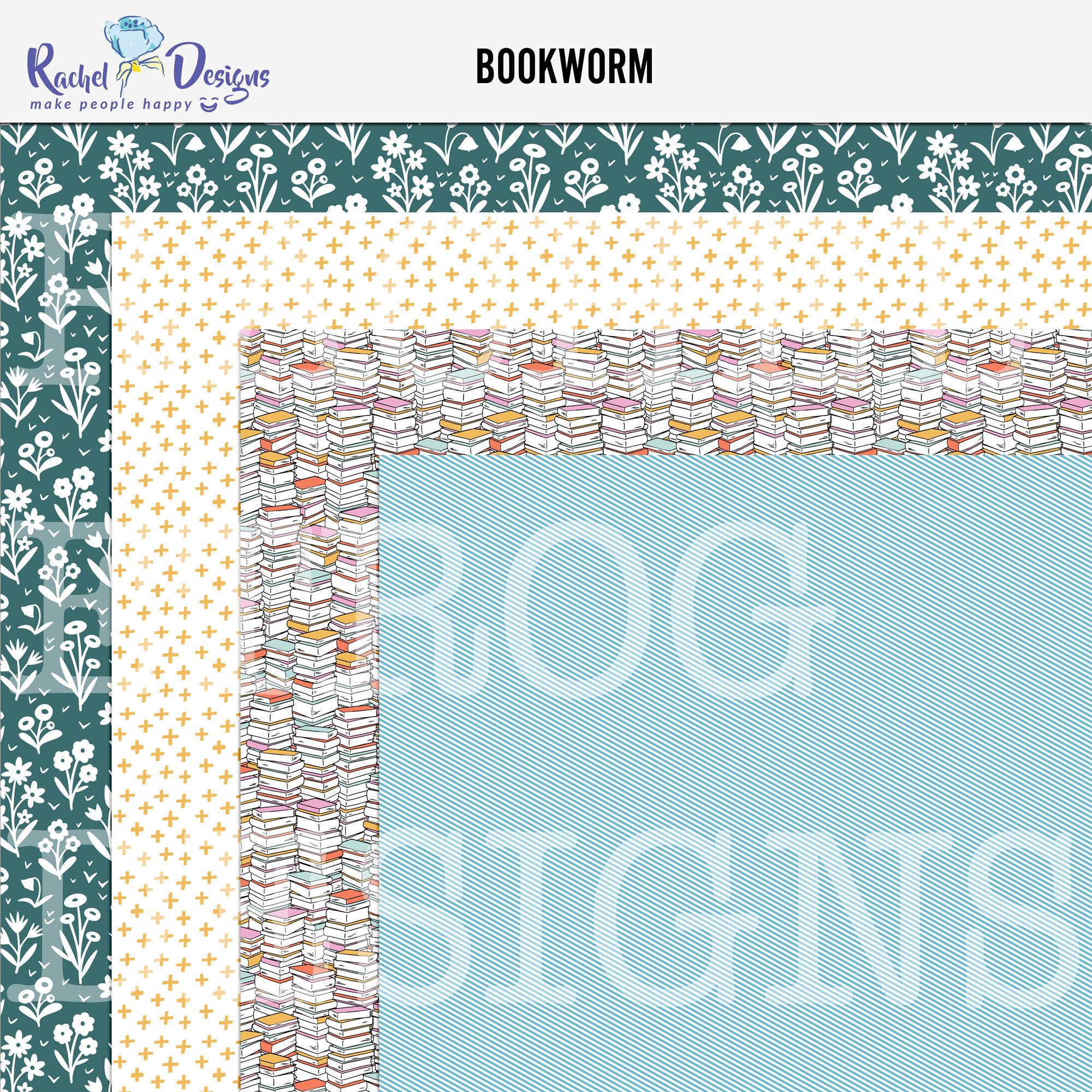 Bookworm Digital Scrapbooking Kit, Reading Printable Pattern Papers ...