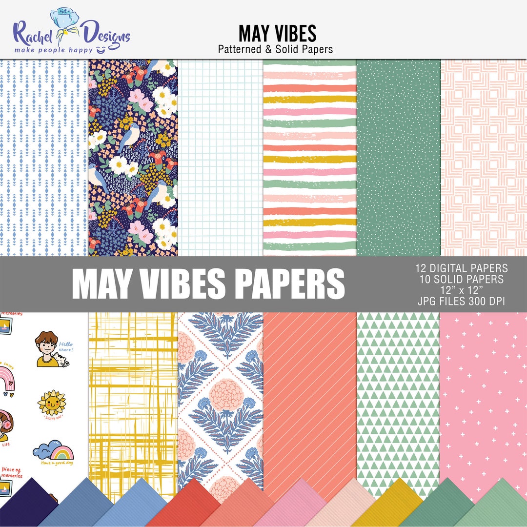 May Vibes Digital Paper Pack, Digital Floral Papers, Printable Spring ...