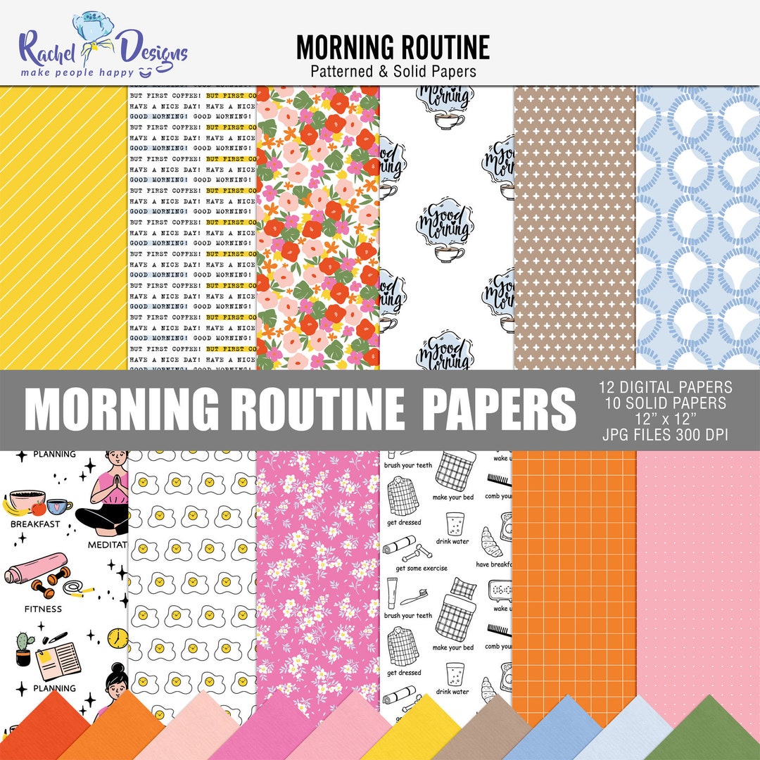 Printable Morning Routine Digital Paper Pack, Abstract Digital Paper ...