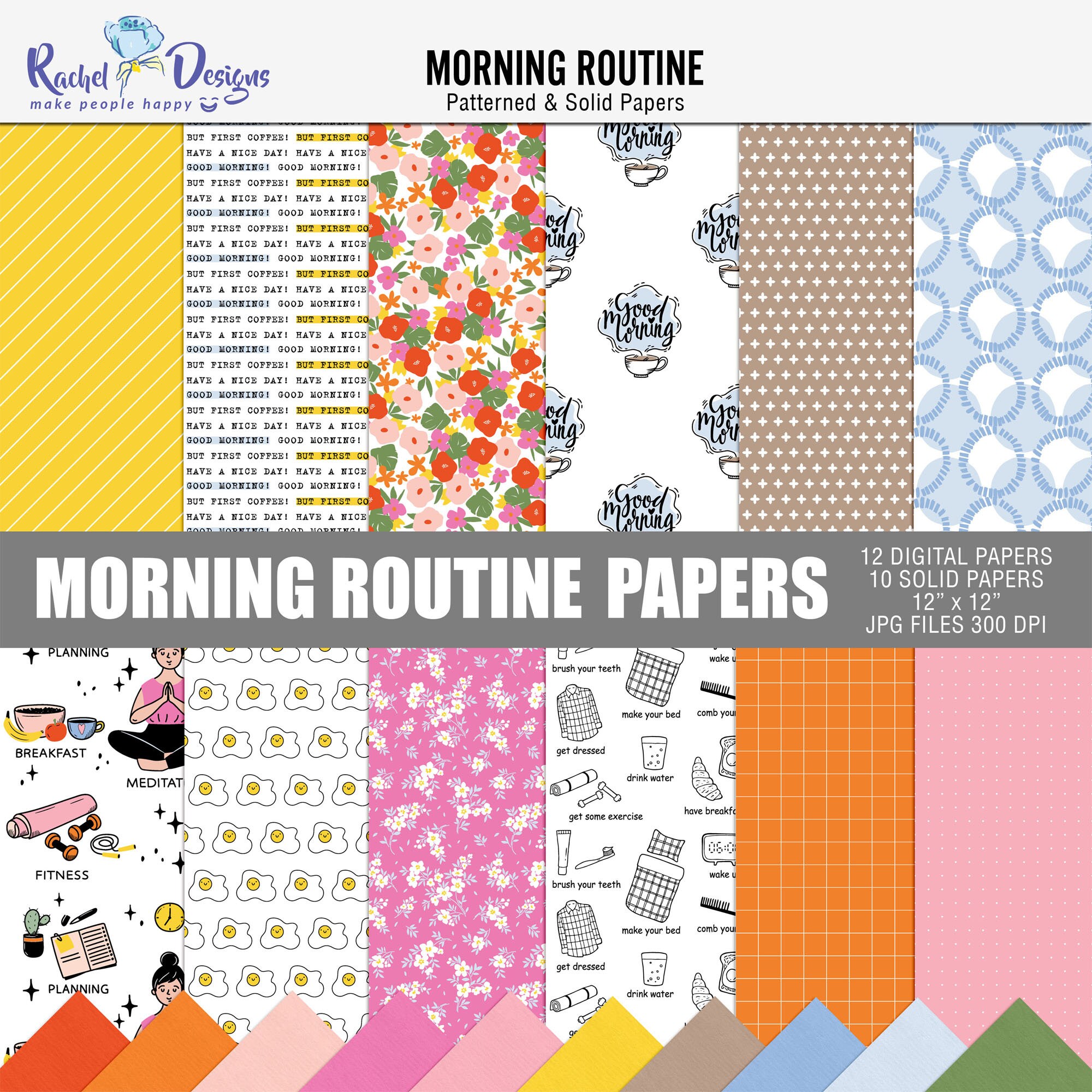 Printable Morning Routine Digital Paper Pack, Abstract Digital Paper ...