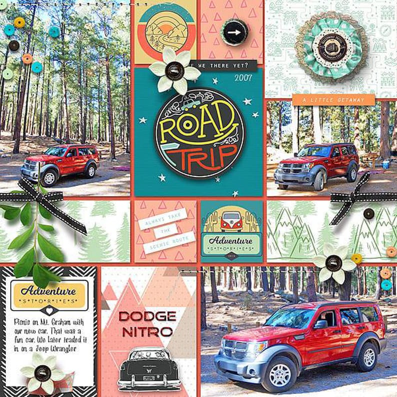 On the Road Again Digital Scrapbooking Elements, Road Trip Digital ...