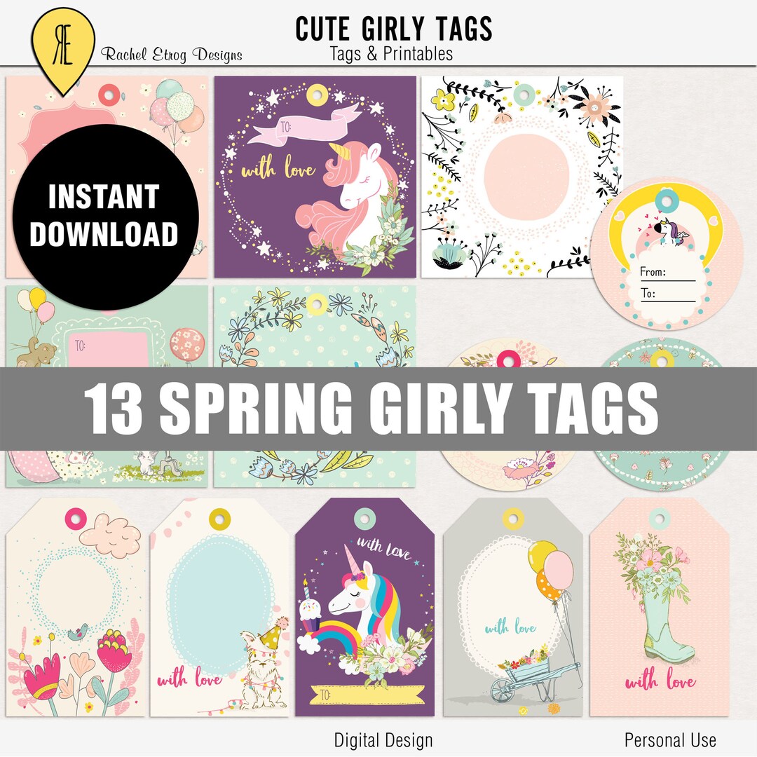 Spring Digital Gift Tags, Girly Printable Gift Tags, Printable Floral ...