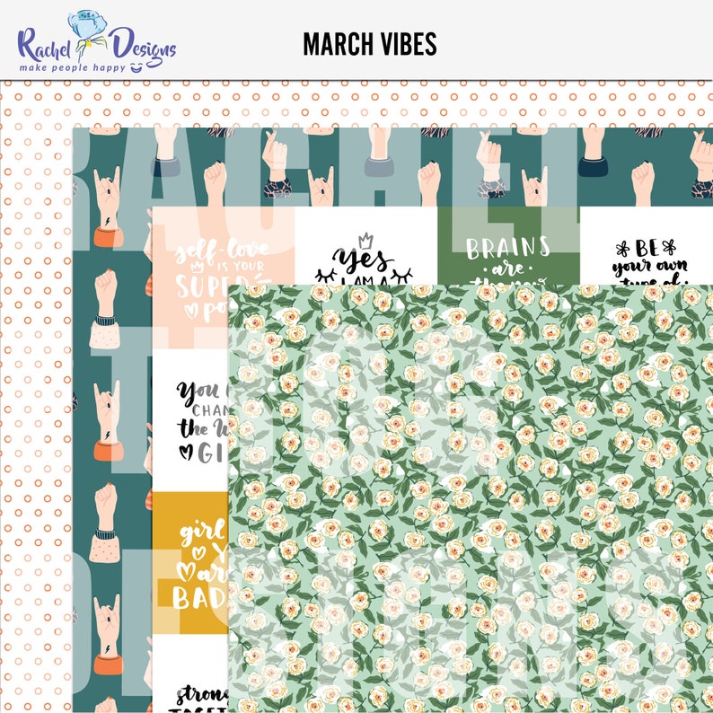 March Vibes Digital Paper Pack, Woman Digital Craft Papers, Digital ...